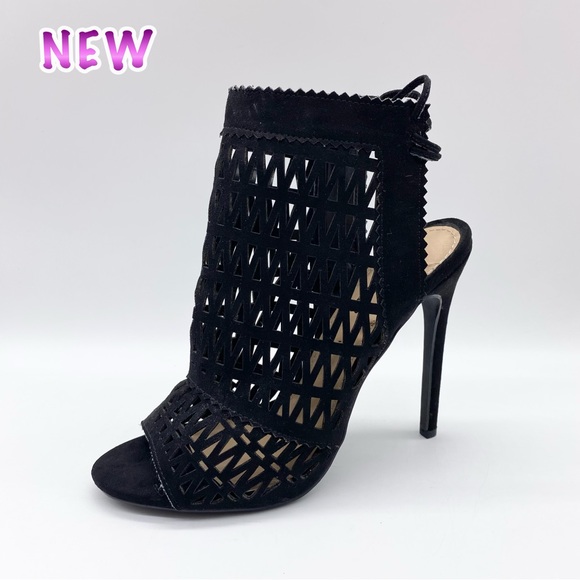 JustFab | Shoes | Newblack Laser Cut Open Toe And Lace Up Heel 7 | Poshmark